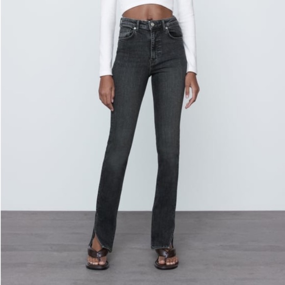 Zara | Jeans | Zara Hirise Split Skinny Jeans Dark Grey | Poshmark